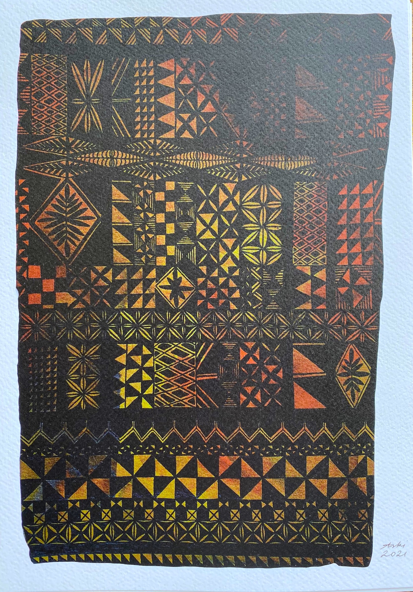 A3 Ngatu Art Print (6 colours) by Chani Areaiiti – Oyster & Moon